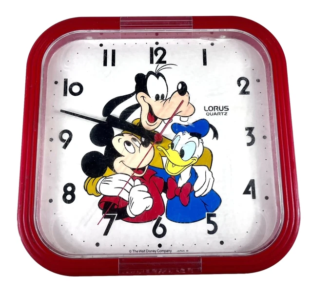 MICKEY MOUSE WALL Clock Donald Duck Goofy Disney Red Lorus Quartz 1984 ...
