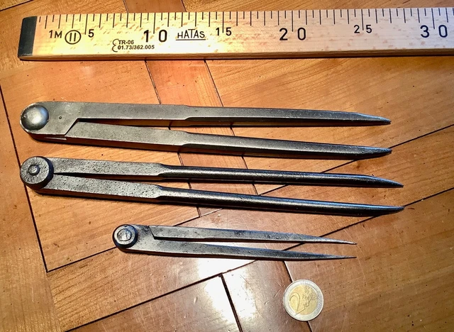 OUTILS ANCIENS, OLD tool,beau lot de compas à pointes sèches ...