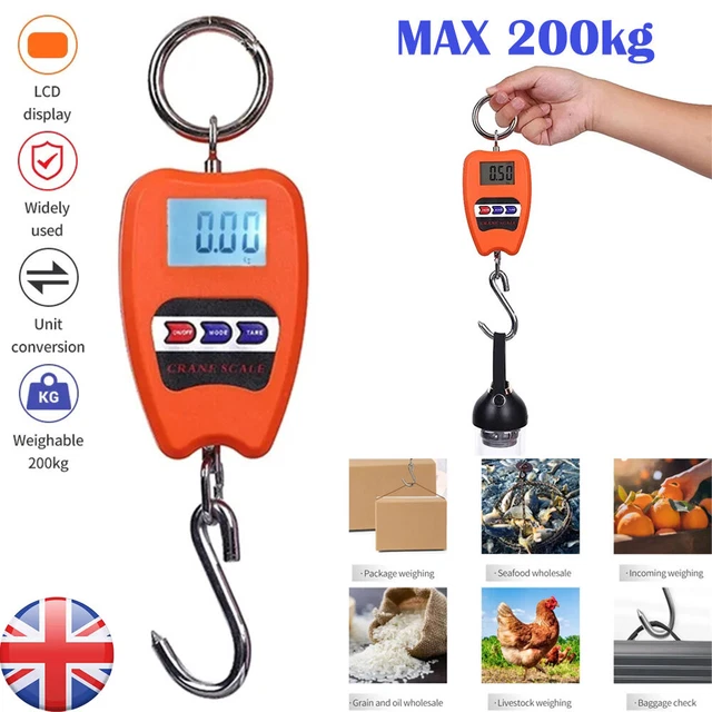 MINI CRANE SCALE Weight 200kg Heavy Duty Hanging Hook Scales Portable ...