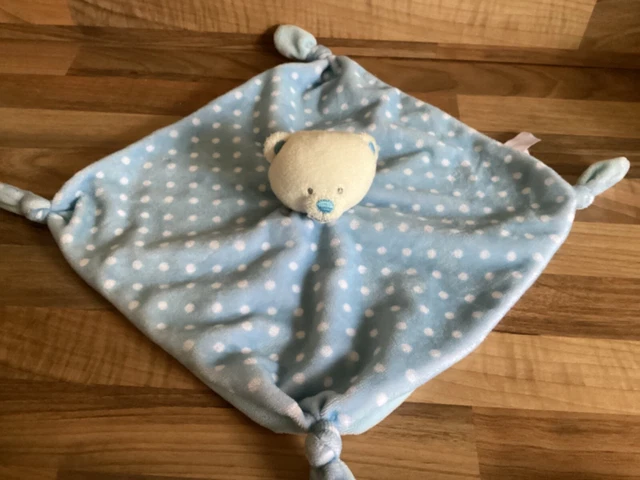 KEEL TOYS BLUE White Spotty Spot Teddy bear Comforter Blankie Soft ...
