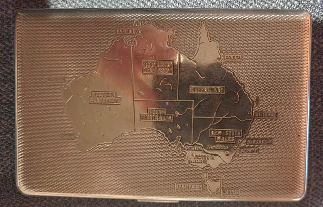 VINTAGE AUSTRALIAN MAP Gilted White Metal Cigarette Case $75.00 ...