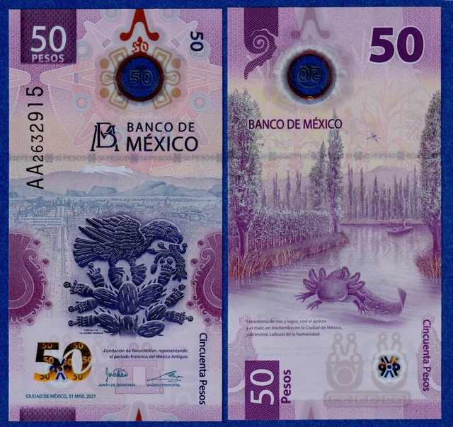 MEXICO 50 PESO (2021) UNC Polymer Notes /// NEW RELEASE /// PREFIX AA ...
