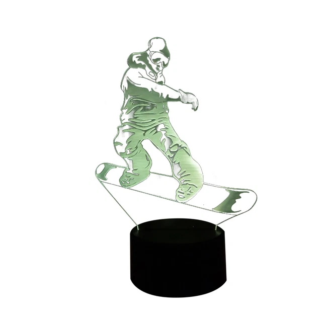 FUNNY 3D SNOWBOARDING Night Light 7 Color Change LED Desk Lamp Room ...