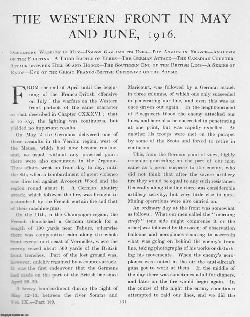 WORLD WAR 1 : The Western Front In May And June, 1916. An Uncommon ...