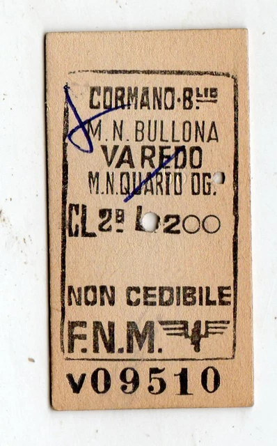 BIGLIETTO TICKET Edmonson Ferrovie Nord Milano Cormano Bullona 14-11 ...