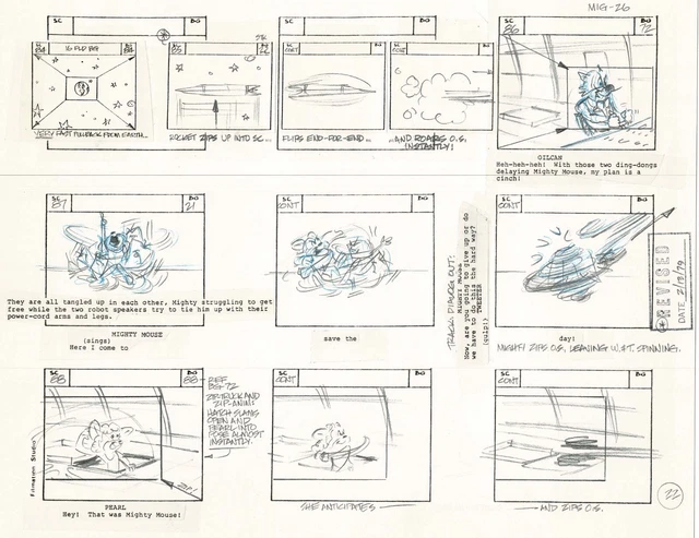 MIGHTY MOUSE HAND-DRAWN Animation Production Storyboard 1979 Ep 7 A-022 ...