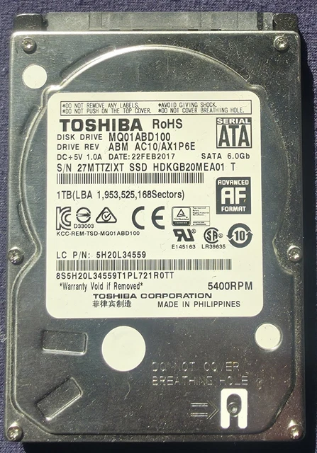 TOSHIBA MQ01ABD100 5400RPM 2.5-Inch SATA Hard Disk Drive EUR 12,98 ...