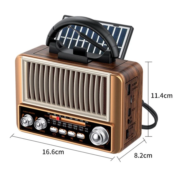 RETRO STYLE PORTABLE Radio AM FM SW Rechargeable with Solar Charging ...