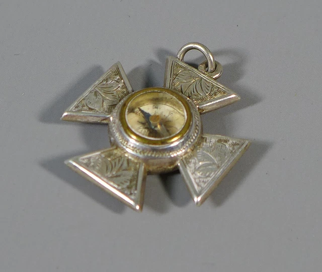 ANTIQUE SILVER MALTESE Cross Compass Pocket Watch Fob Pendant £38.75 ...