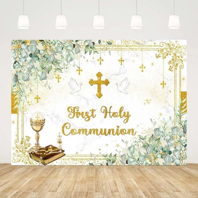 7X5FT GREENERY BAPTISM Backdrop First Holy Communion Christening Party ...