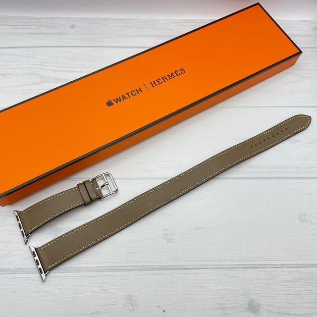 APPLE WATCH HERMES Etoupe Leather Double Tour Band 38/40/41mm 1.5in Pre ...