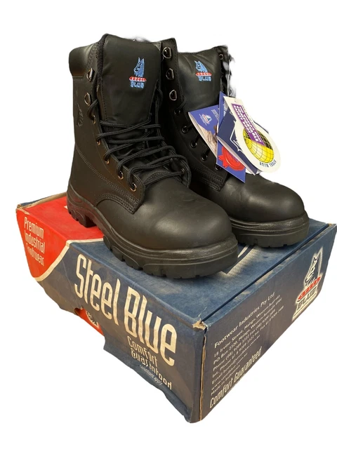 STEEL BLUE 312104 Black Steel Cap Toe Work Boots US 8.5 AU 7.5 EUR 41.5 ...