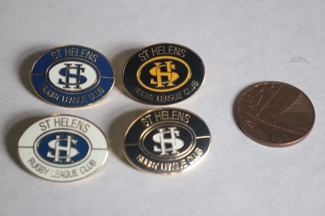FOUR ST HELENS Rugby League Club enamel badges Saints Blue White Black ...