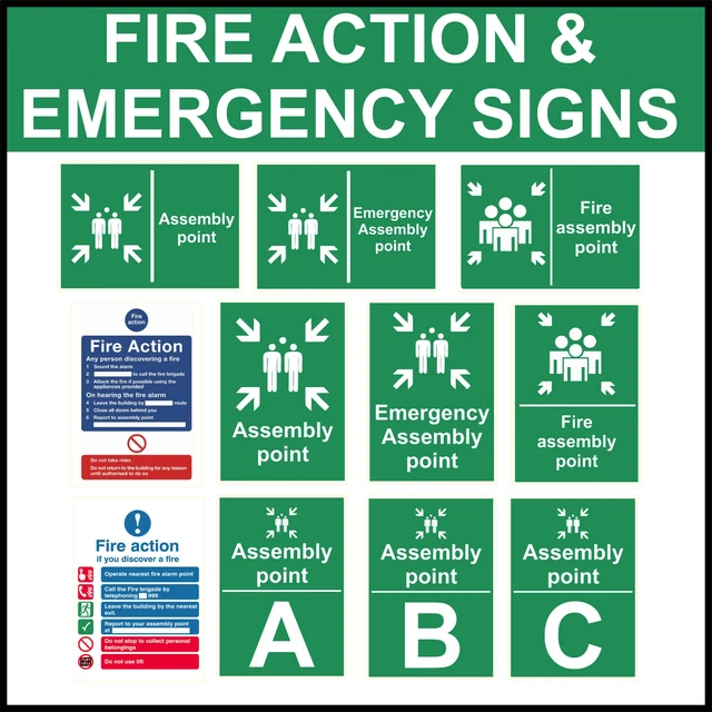 FIRE ASSEMBLY POINT signs -Choice Of Sizes Plastic or stickers - indoor ...