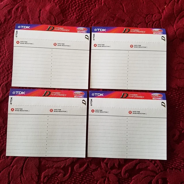 4 X TDK Blank J-cards D60 / D90 Cassette Tape Inserts. Original Vintage ...
