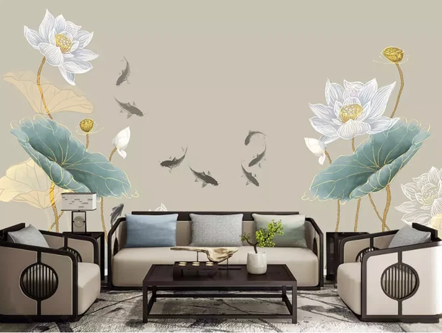 3D WHITE LOTUS Fish G5411 Wallpaper Wall Murals Removable Self-adhesive ...