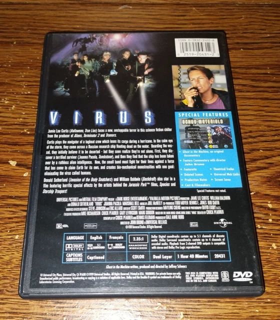VIRUS (DVD, 1999 ) Widescreen Jamie Lee Curtis. Donald Sutherland $12. ...