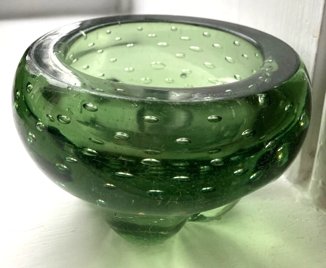 1960S WHITEFRIARS BOTTLE Green Bubble Molar Glass Medium Vase Geoffrey ...