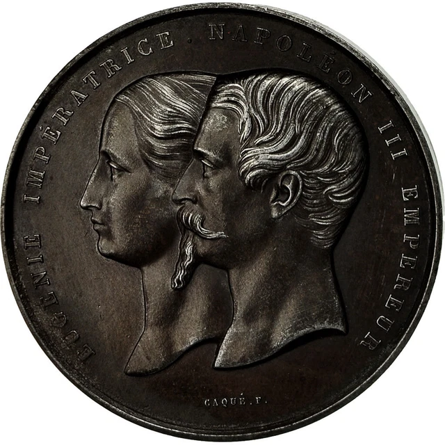 [#553630] FRANCIA, MEDALLA, Napoléon III et Eugénie, Palais de l'Industrie, Caqu EUR 96,75 ...