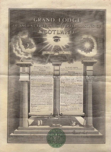CRAFT MASONRY CERTIFICATE Grand Lodge Scotland Freemason's Hall Edinburgh 1910 £20.00 - PicClick UK