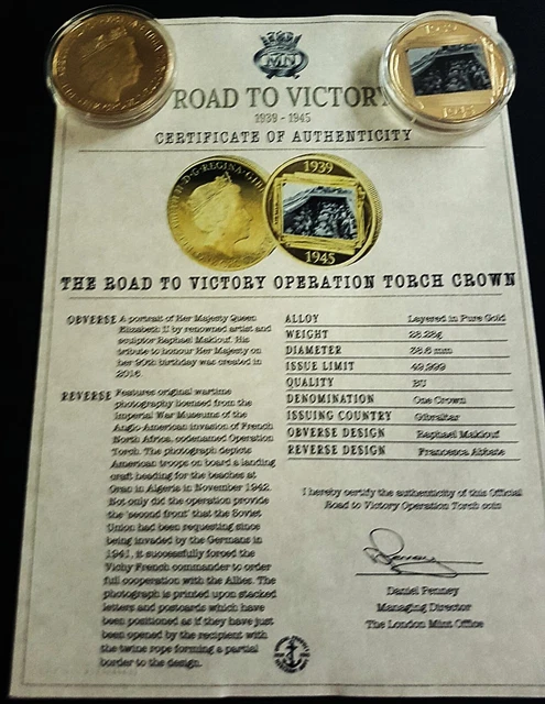 LONDON MINT &THE Road to Victory Operation Torch Crown" Coin & COA 2019 ...
