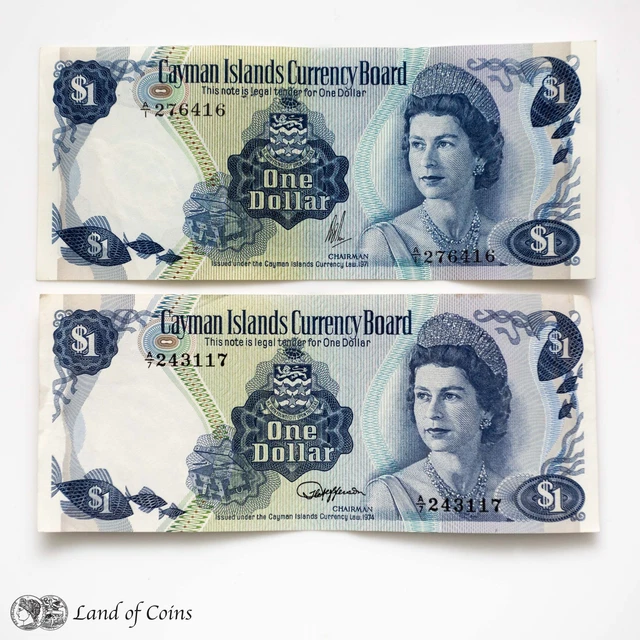 CAYMAN ISLANDS: 2 x 1 Cayman Islands Dollar Banknotes. £0.99 - PicClick UK