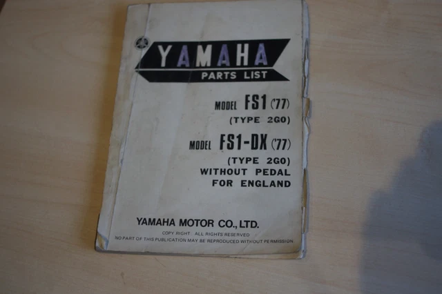 YAMAHA FS1 FS1E-DX Genuine Parts Book Catalogue 1977 TYPE 2G0 fizzy £15 ...