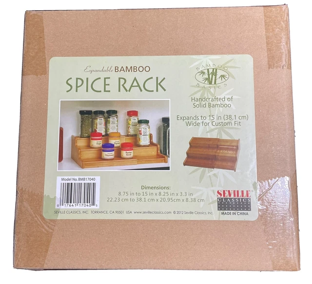 SPICE RACK KITCHEN Cabinet Organizer- 3 Tier Bamboo Expandable Display ...