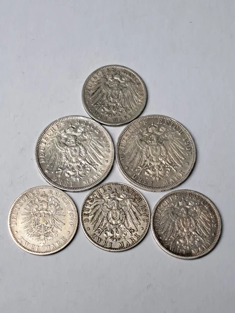 SILBERMÜNZEN DEUTSCHES REICH/ Kaiserreich 2 × 3 MARK + 4 × 2 Mark EUR ...