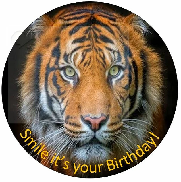 TIGER FACE ON a Happy Birthday Cake Topper With Your Own Personalised ...