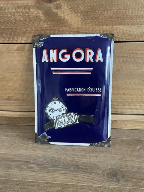 PLAQUE ÉMAILLÉE MONTRE Angora Ancienne Emailschild Insegna Enamel Sign EUR 112,00 - PicClick FR