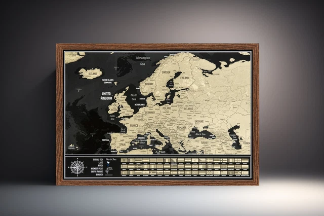 SCRATCH OFF MAP of Europe with gold frame - Map with Country Flags and ...