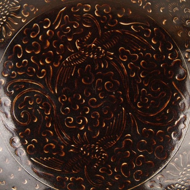 CHINESE ANTIQUE BLACK Glazed Porcelain Plate with Phoenix Pattern £0.74 ...
