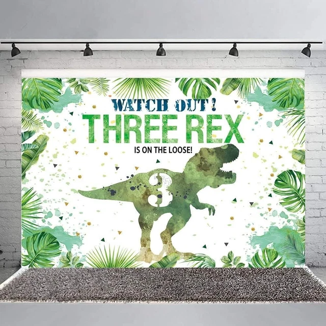 7×5FT THREE-REX BIRTHDAY Backdrop for Boys Dinosaur 3rd Birthday Green ...