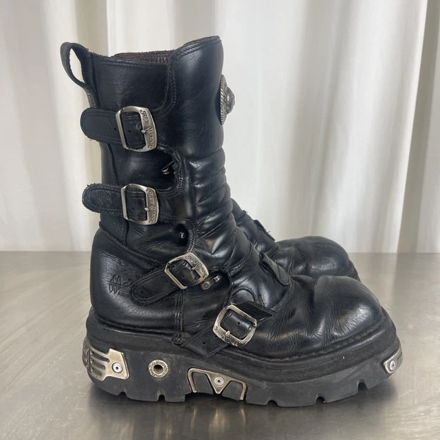 NEW ROCKS REACTOR Leather Boots Unisex UK 9.5 Wide EUR 44c Cosplay ...