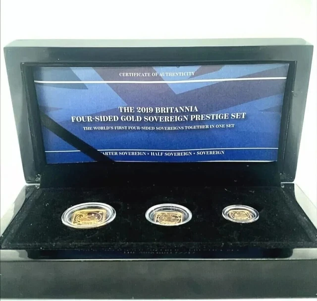 BRITANNIA THE 2019 Four-Sided Gold Proof Sovereign Three-Coin Prestige ...