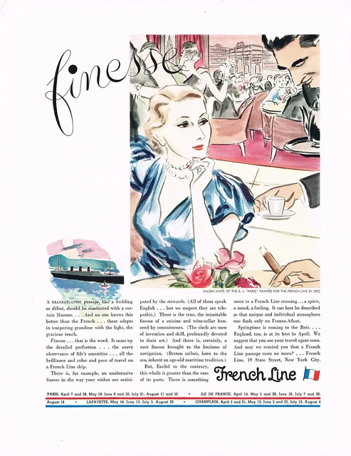 1930S BIG VINTAGE French Line Cruise Ship Salon Color Art Print Ad £31. ...