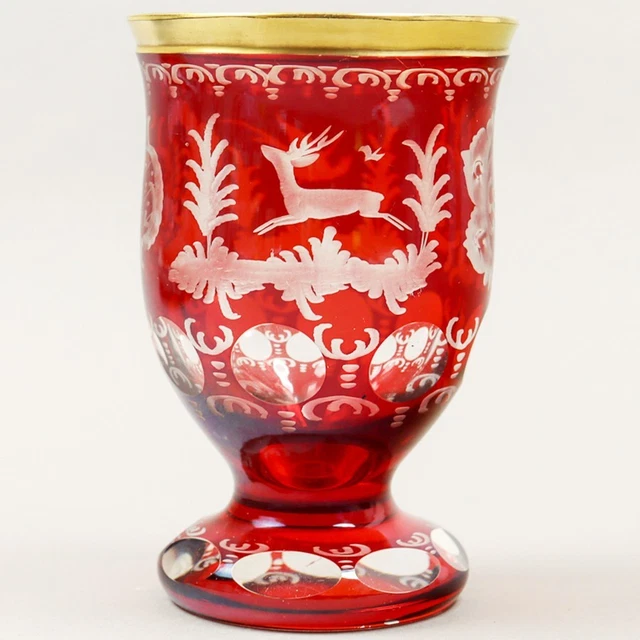 NOBD BOHEMIAN GLASS Egelmann Deer Crest Goblet Vase £181.89 - PicClick UK