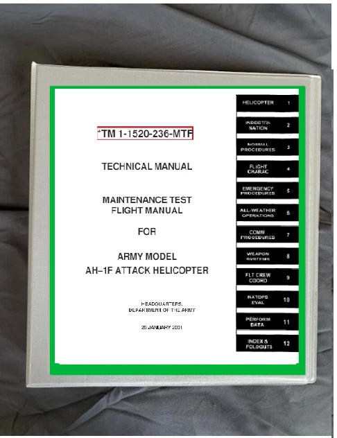 BELL AH1W AH-1F Cobra helicopter Operating flight manual manual printed ...