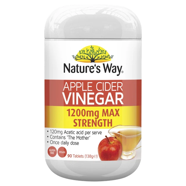 NATURE'S WAY APPLE Cider Vinegar 1200mg MAX 90 Tablets $32.27 - PicClick AU