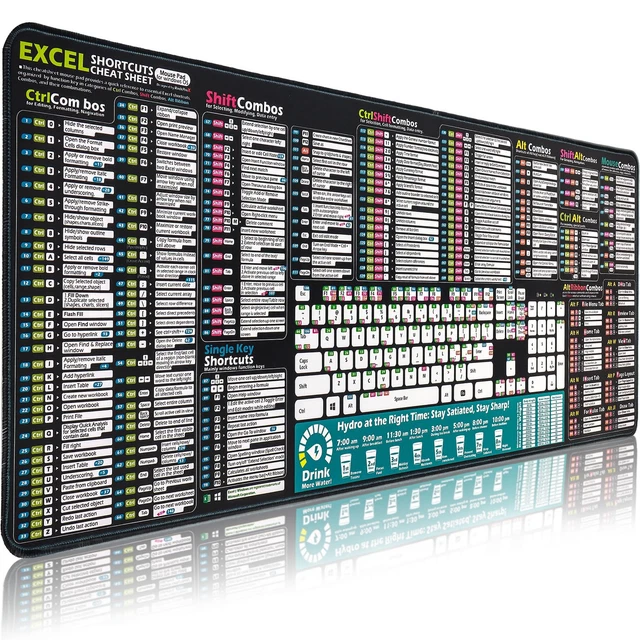EXCEL CHEAT SHEET Desk Pad - Extended Large Excel Mouse Pad | Shortcuts ...