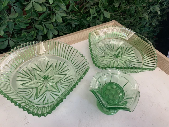 VINTAGE 1930'S GENUINE GREEN DEPRESSION GLASS Set Bulk Lot NOT Uranium ...