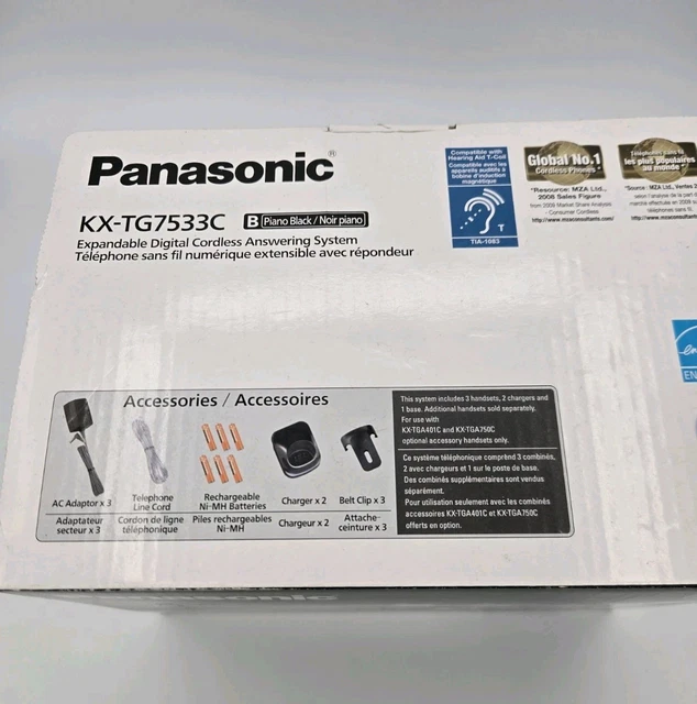 PANASONIC KX-TG7533C CORDLESS Phone System 3 Handsets DECT 6.0 New Open ...