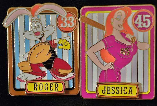 DISNEY BASEBALL CARD Series Roger Rabbit & Jessica Rabbit 2pc Pin SET ...