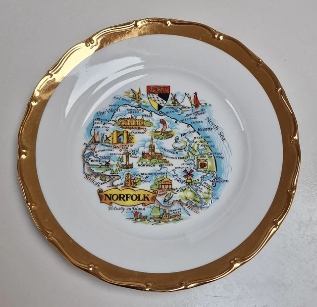NORFOLK TOURIST MAP Bone china souvenir plate - Unused in Excellent ...