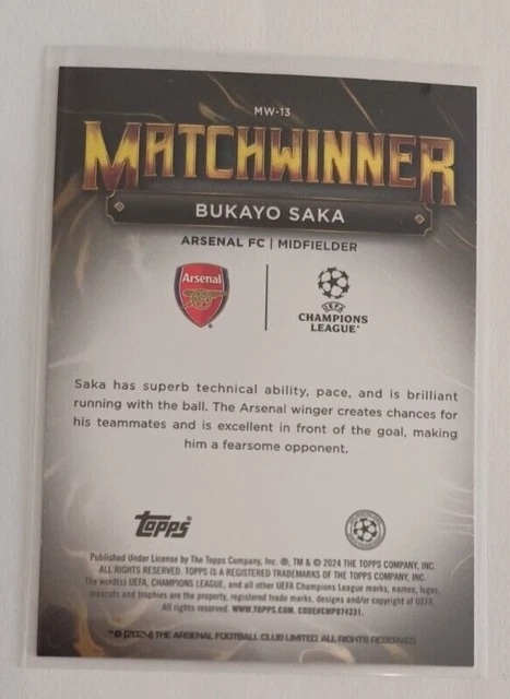 CARTE CARD MATCHWINNER Bukayo SAKA Arsenal TOPPS UCC SUPERSTARS 2023/ ...