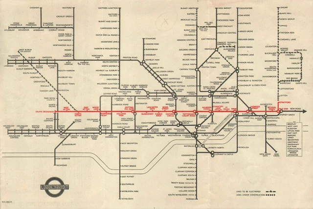 LONDON UNDERGROUND TUBE map plan. Central Line extension to Stratford ...