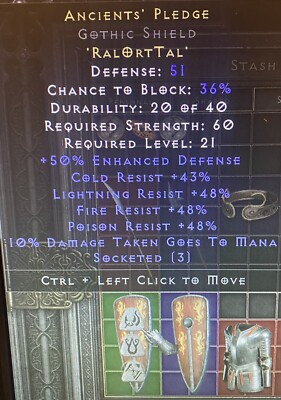 DIABLO 2 RESURRECTED D2R: “Ancient’s Pledge” Runeword Shield - Softcore ...