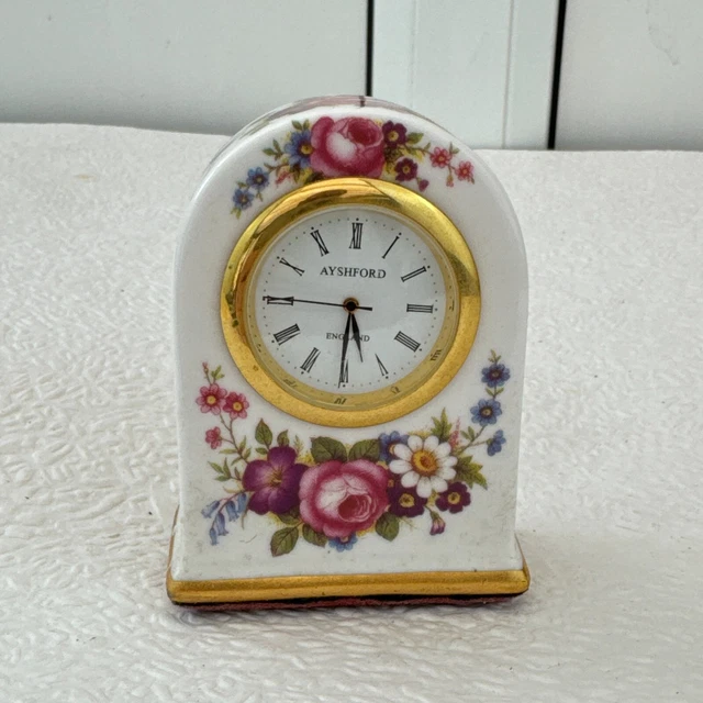 SMALL AYSHFORD BONE China Mantel Clock Cottage Garden Pattern £19.99 ...
