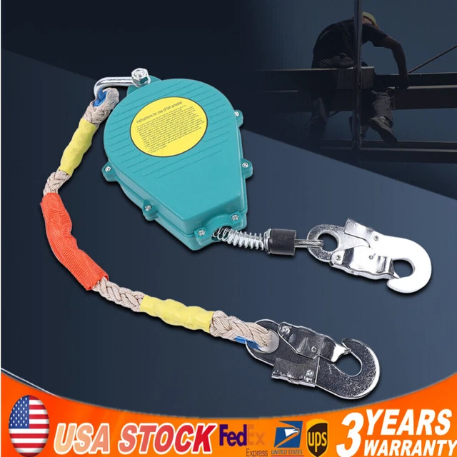 SELF RETRACTING LIFELINE Fall Arrester Fall Protection W/ Hook& Rope ...